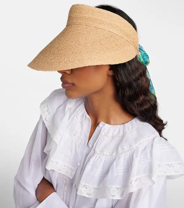 Chloé Silk-trimmed Raffia Visor - Multicoloured