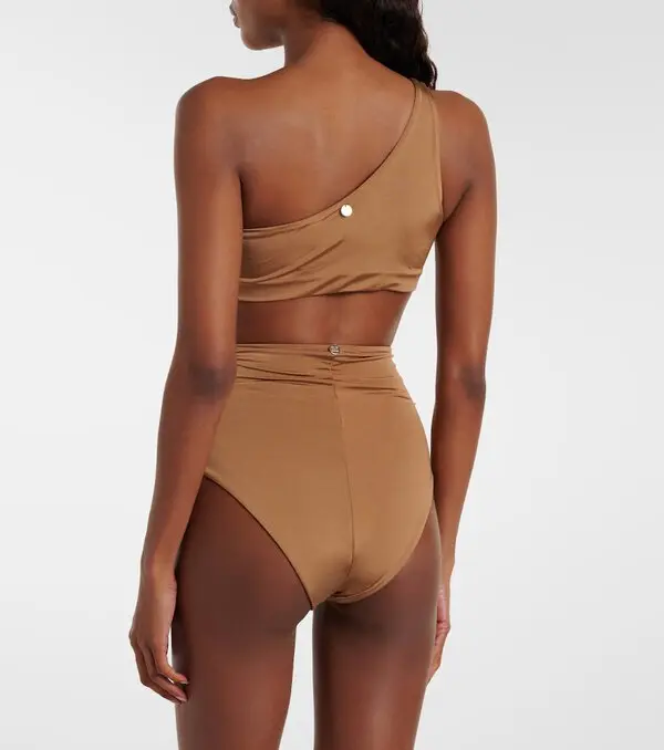 Max Mara Salli Draped High-rise Bikini Bottoms - Brown