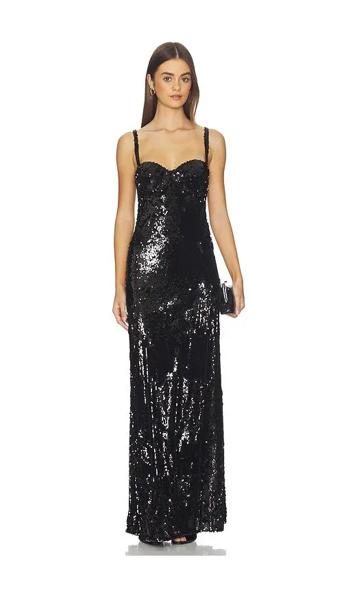 L'Agence Sayla Sequinned Maxi Dress - Black