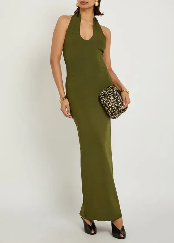 Khaite Mahi Halterneck Stretch-knit Maxi Dress - Olive