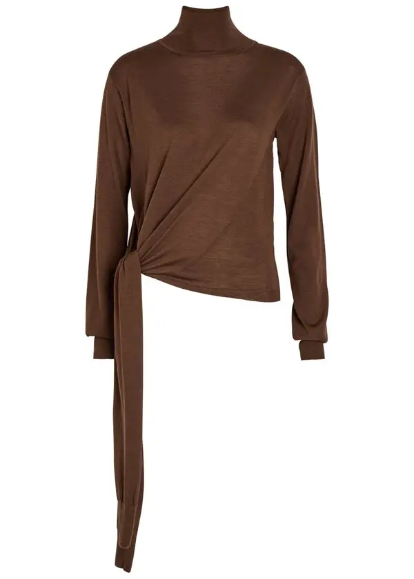 RÓHE Tie Detailed Wool And Silk-blend Jumper - Brown