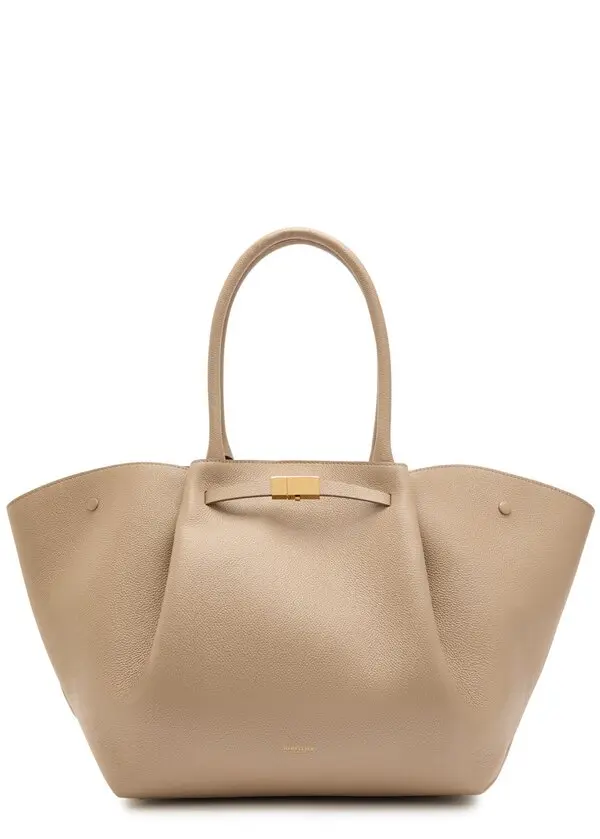 DEMELLIER Grained Leather Tote Bag With Belted Detail - Taupe