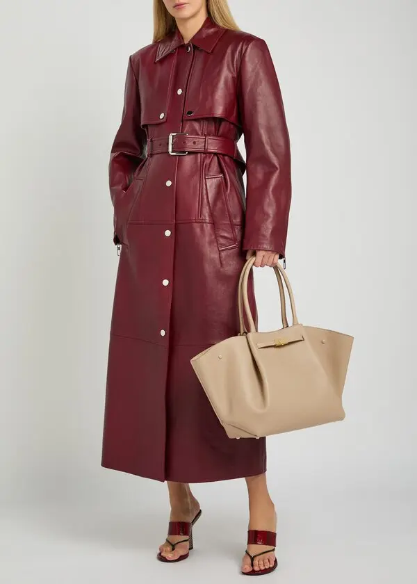 DEMELLIER Grained Leather Tote Bag With Belted Detail - Taupe