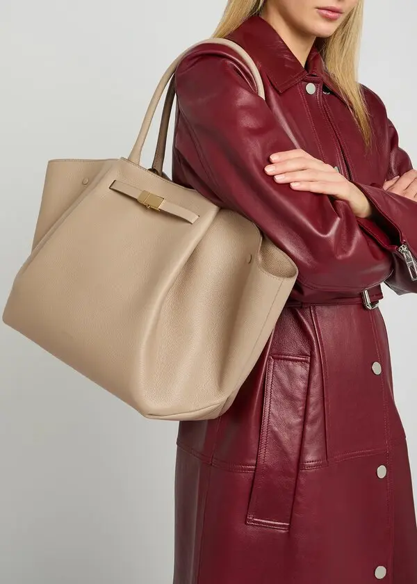 DEMELLIER Grained Leather Tote Bag With Belted Detail - Taupe
