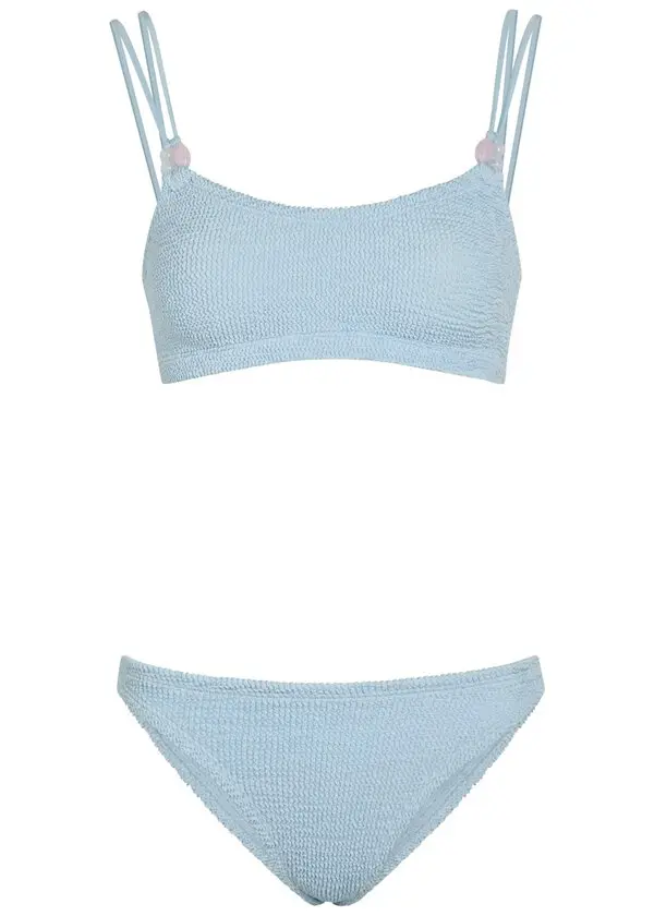 Hunza G Cassie Beaded Crinkle Bikini Set - Light Blue