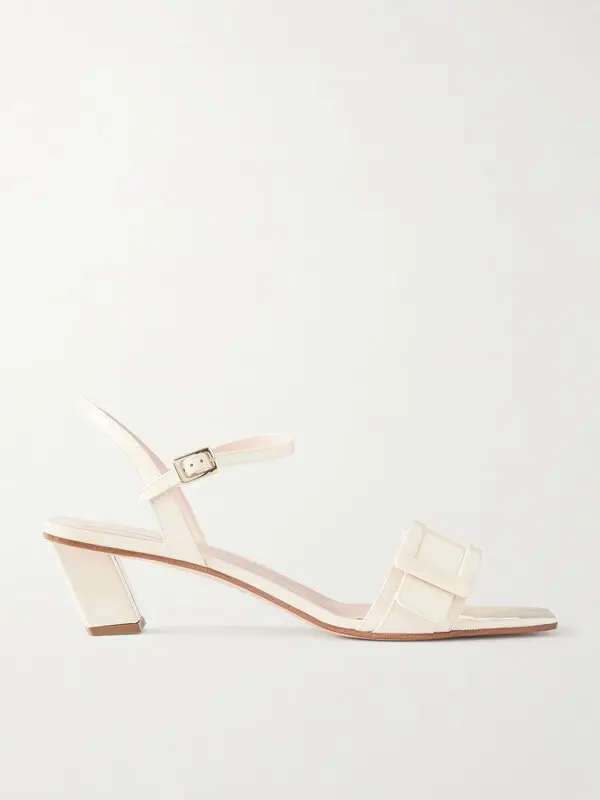 ROGER VIVIER Belle Vivier Buckled Patent Leather Sandals - Neutrals