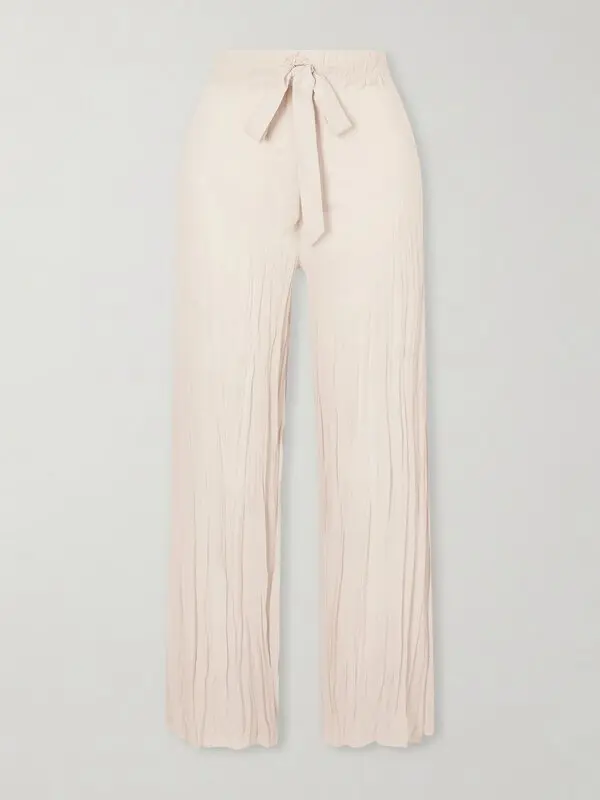 Sharon Wauchob Crinkled Silk-blend Wide-leg Trousers - Neutrals