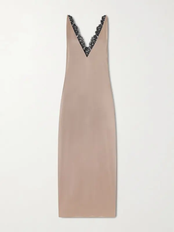 Stella McCartney Lace-trimmed Satin Midi Dress - Brown