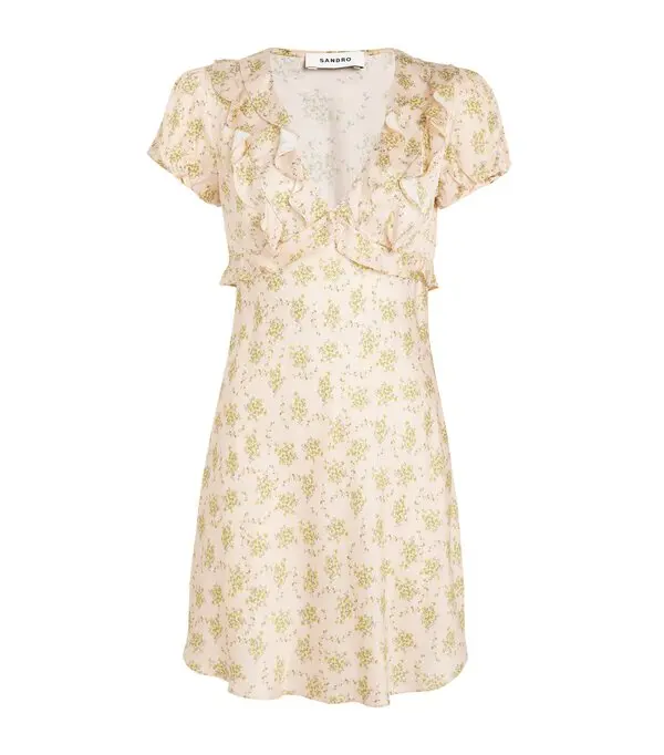 Sandro Floral Print Ruffle Detail Mini Dress - Pink