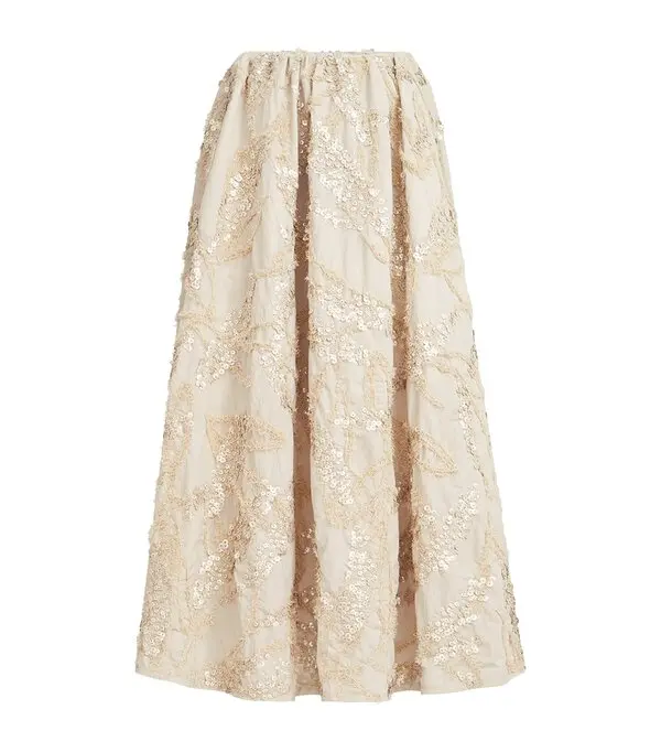 Brunello Cucinelli Embroidered Midi Skirt - Grey
