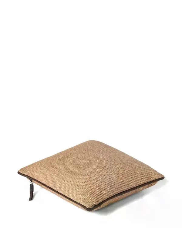 Brunello Cucinelli Raffia-effect Techno Cotton Cushion With Leather Piping - Neutrals
