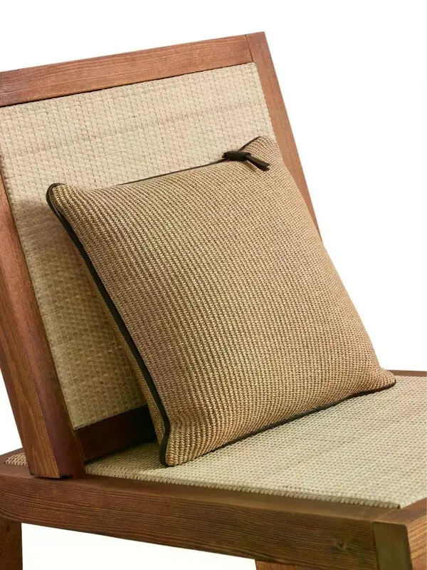 Brunello Cucinelli Raffia-effect Techno Cotton Cushion With Leather Piping - Neutrals