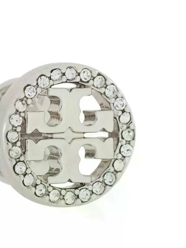 Tory Burch Tone Logo Embellished Stud Earrings - Silver