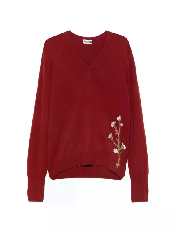 A.N.G.E.L.O. VINTAGE CULT Embroidered V-neck Sweater - Red