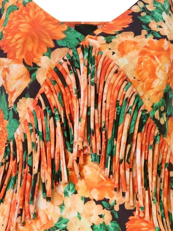 Pinko Floral Print Fringed Camisole - Orange