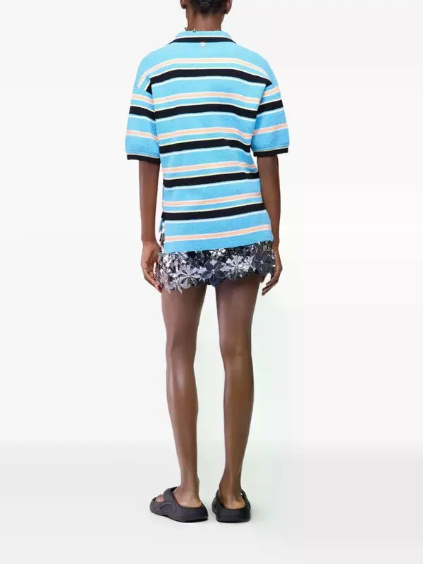Rabanne Striped Embroidered Terry Knit Polo Top