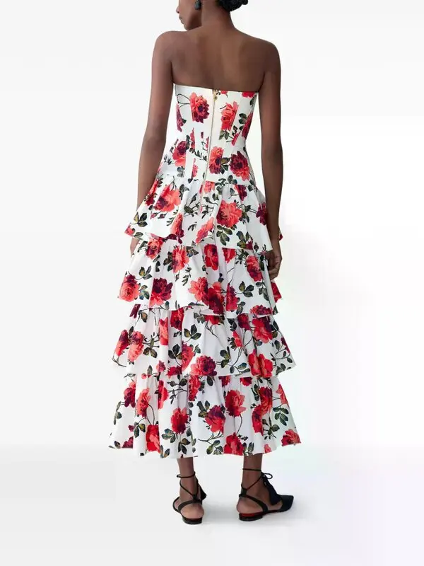 Carolina Herrera Rose-print Tiered Midi Dress