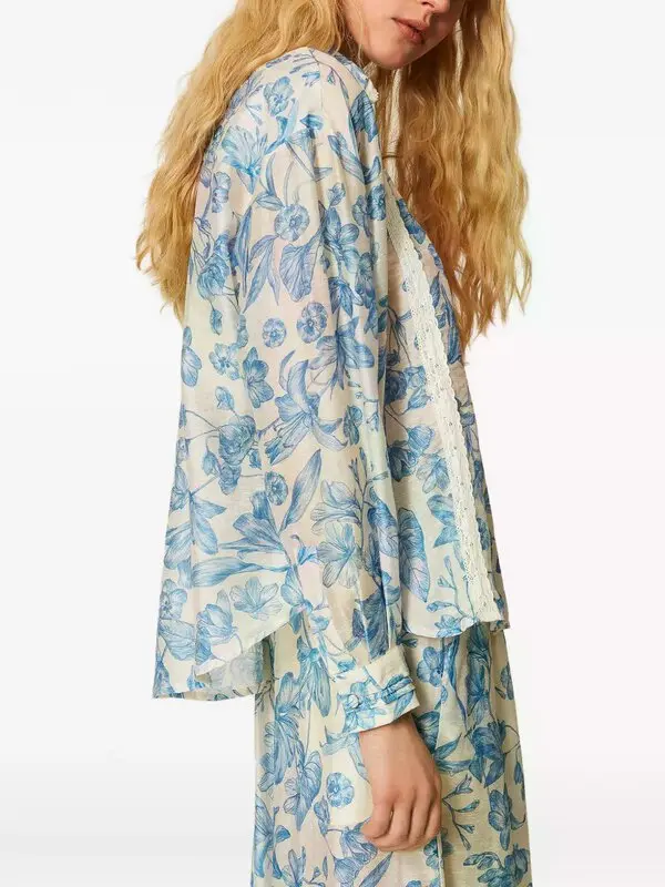 TWINSET Floral Print Lyocell Shirt With Lace Trim