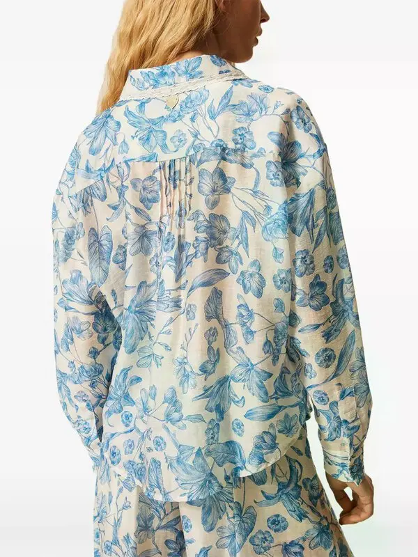 TWINSET Floral Print Lyocell Shirt With Lace Trim