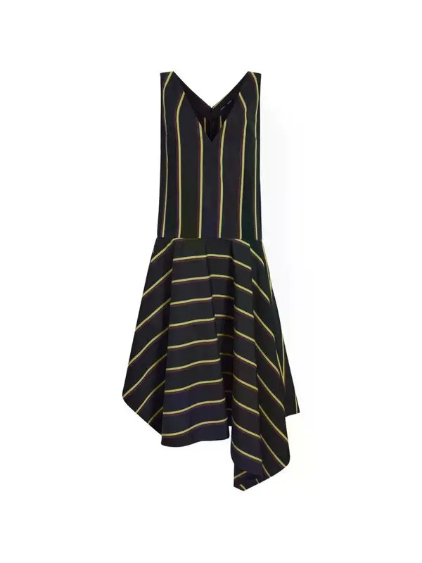 Proenza Schouler Beatriz V-neck Striped Midi Dress - Black