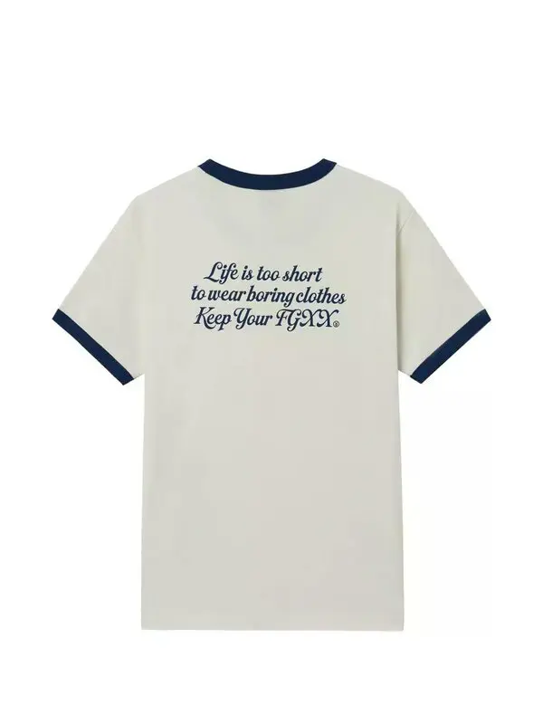 FINGERCROXX Crewneck Cotton T-shirt With Contrast Trims - Neutrals