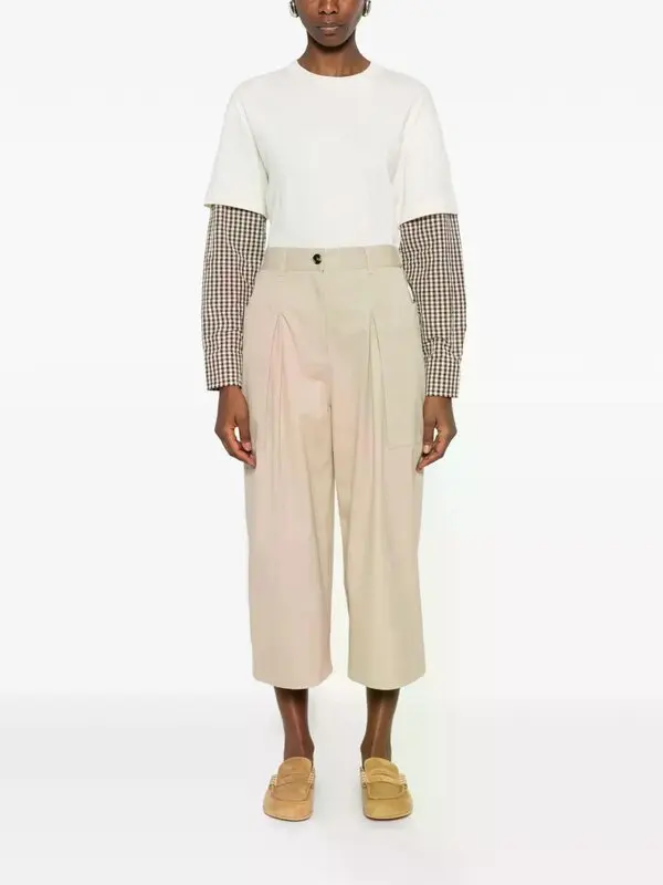Loewe Cropped Pleated Cotton And Silk Gabardine Trousers