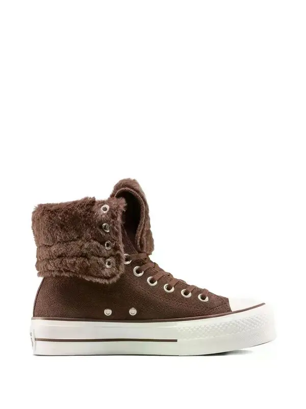 CONVERSE Chuck Taylor All Star Fold-over Lift Platform Faux Fur High Top Sneakers - Brown