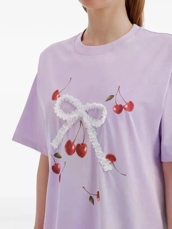B+AB Cherry Print T-shirt With Bow Detail
