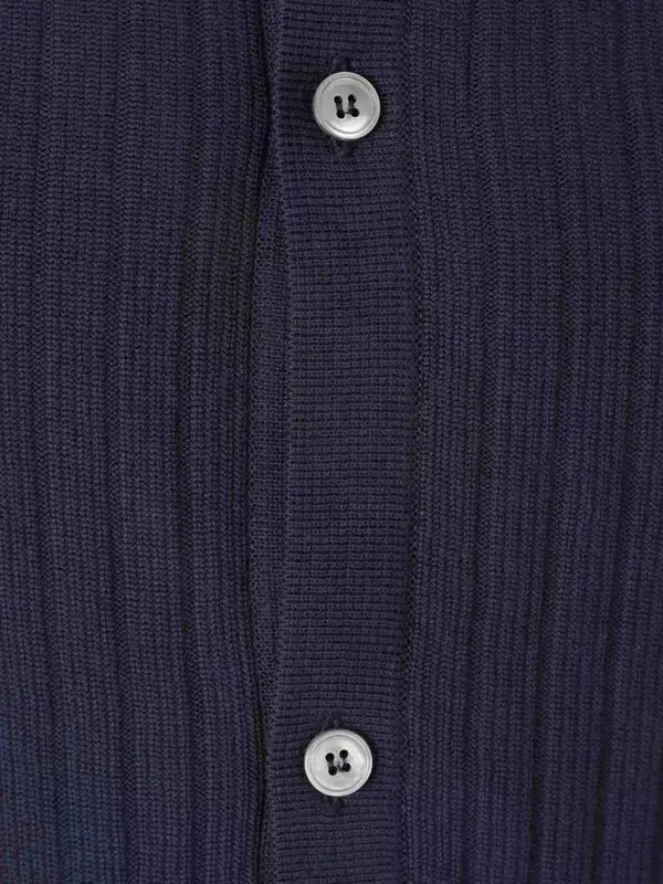 LARDINI Ribbed Knit Collared Shirt - Blue