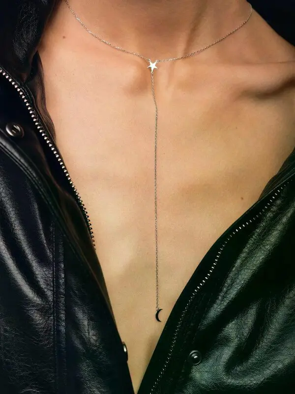 OBSIDIAN Star And Moon Pendant Necklace