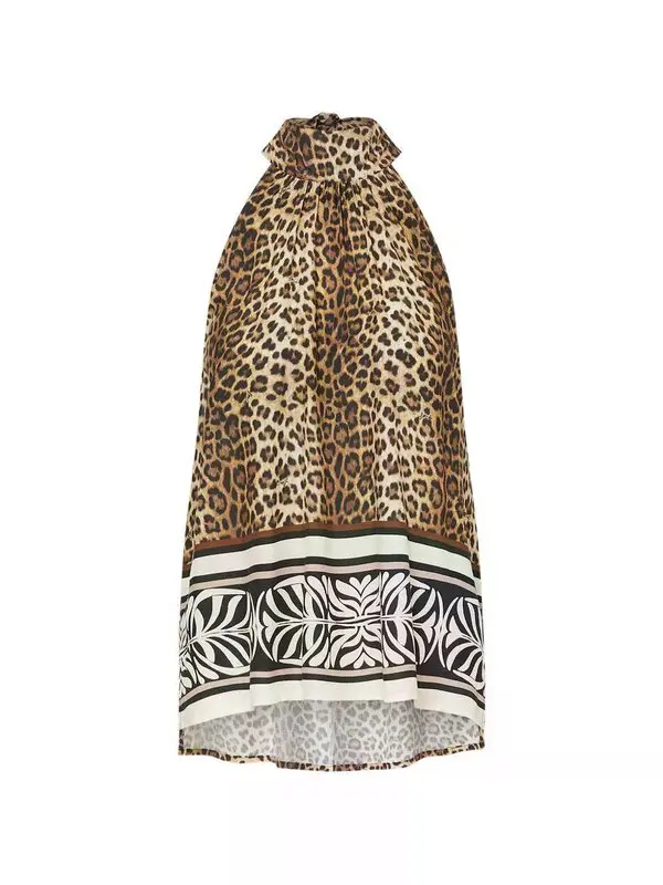 Liu Jo Animal Print Tie Neck Top - Neutrals