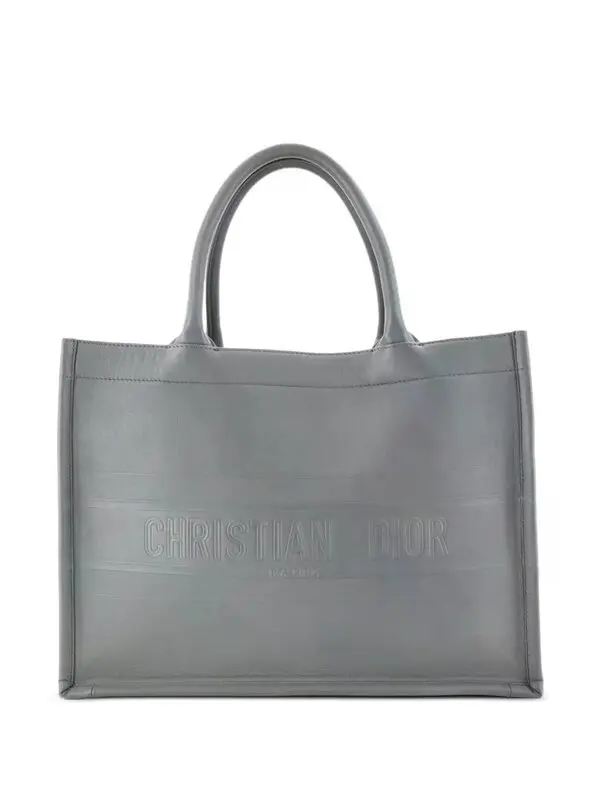 Dior Embossed Leather Medium Tote Bag - Grey
