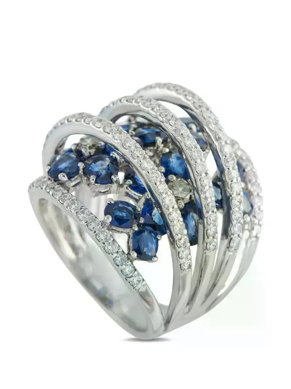 LB EXCLUSIVE 18k White Gold Diamond And Sapphire Ring - Silver