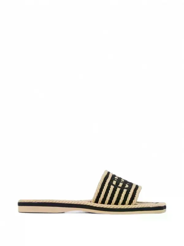Chloé Striped Logo-embroidered Sandals - Black