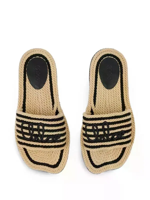 Chloé Striped Logo-embroidered Sandals - Black