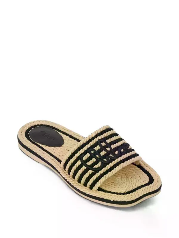 Chloé Striped Logo-embroidered Sandals - Black