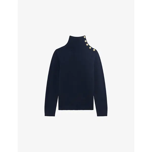 The Kooples Button-neck Long-sleeve Wool Jumper - Navy
