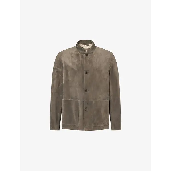 Dunhill Suede Stand-collar Patch-pocket Jacket