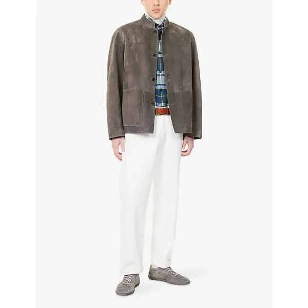 Dunhill Suede Stand-collar Patch-pocket Jacket