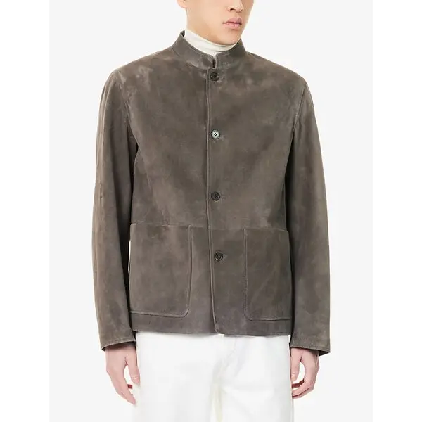 Dunhill Suede Stand-collar Patch-pocket Jacket