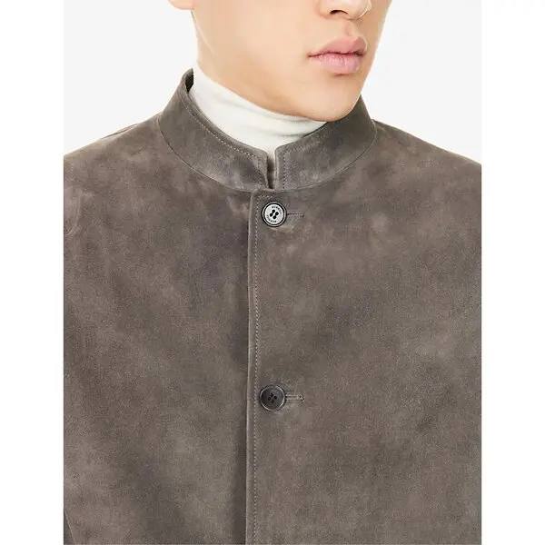 Dunhill Suede Stand-collar Patch-pocket Jacket