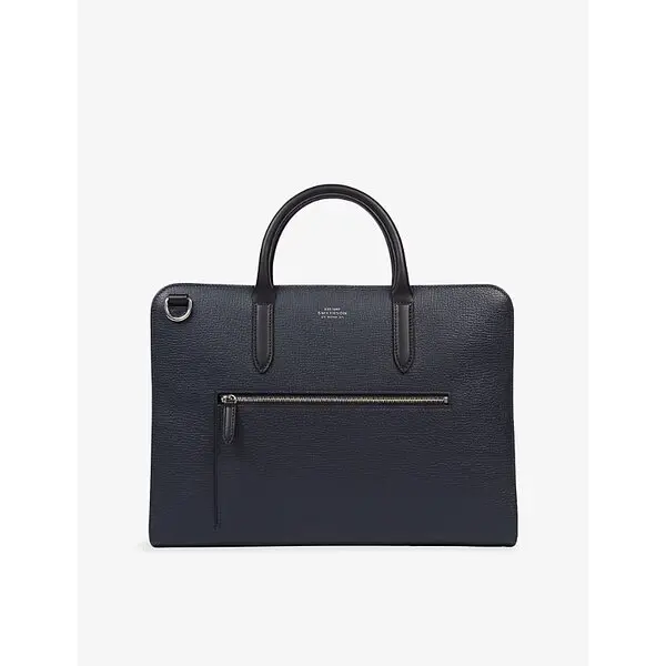Smythson Ludlow Ultra-slim Leather Briefcase - Navy