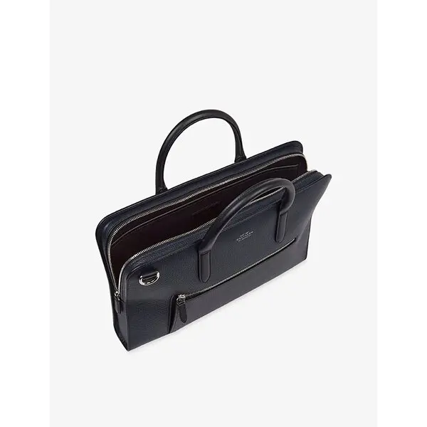 Smythson Ludlow Ultra-slim Leather Briefcase - Navy