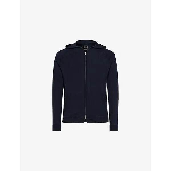 Boggi Milano Full Zip Merino Wool Hoodie - Navy Blue