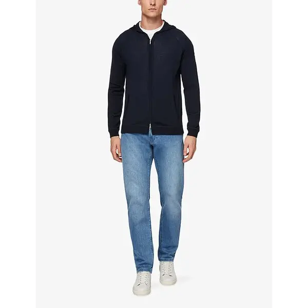 Boggi Milano Full Zip Merino Wool Hoodie - Navy Blue