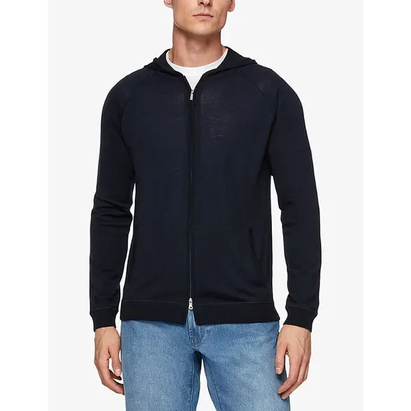 Boggi Milano Full Zip Merino Wool Hoodie - Navy Blue