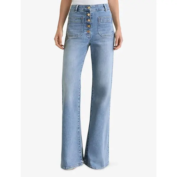 REISS Cali Flared Stretch-denim Jeans - Light Blue