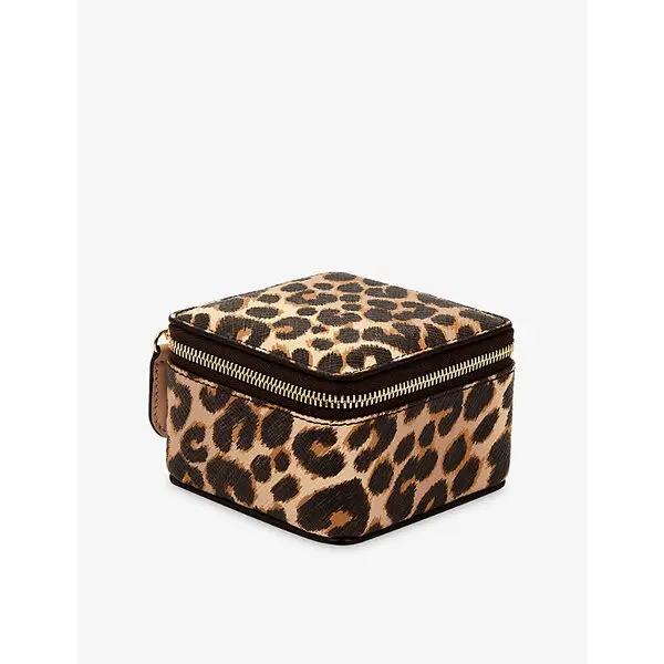 Smythson Panama Leopard Medium Leather Trinket Case - Sandstone