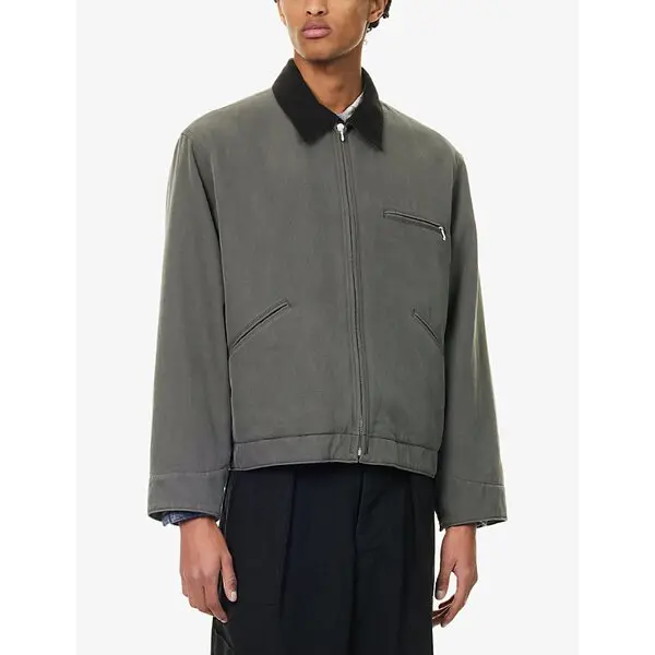 A.PRESSE Cotton And Silk-blend Jacket With Contrast Collar - Gray