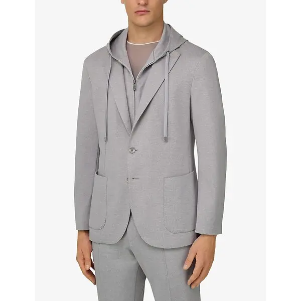 Boggi Milano Stretch-jersey Blazer With Removable Hood